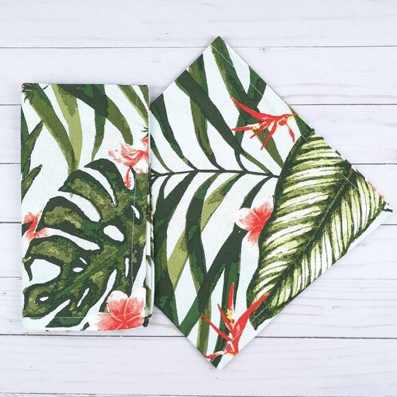 Dining | Fabric Dinner Napkins Tropical Leaves Flowers 2x20 Set Of 4 ...